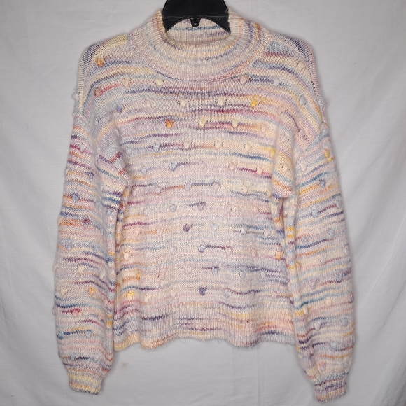 LOFT | Sweaters | Loft Wool Blend Womens Rainbow Stripe Bobble Pullover ...